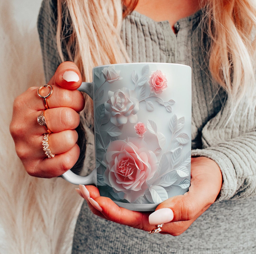 Rose Mug 15oz - Rose Design - Flower Mug - Floral Mug - Cottagecore ...
