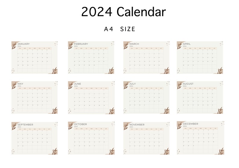 Boho Chic 2024 Calendar, Printable A4 & Letter Monthly Planner, Earthy ...
