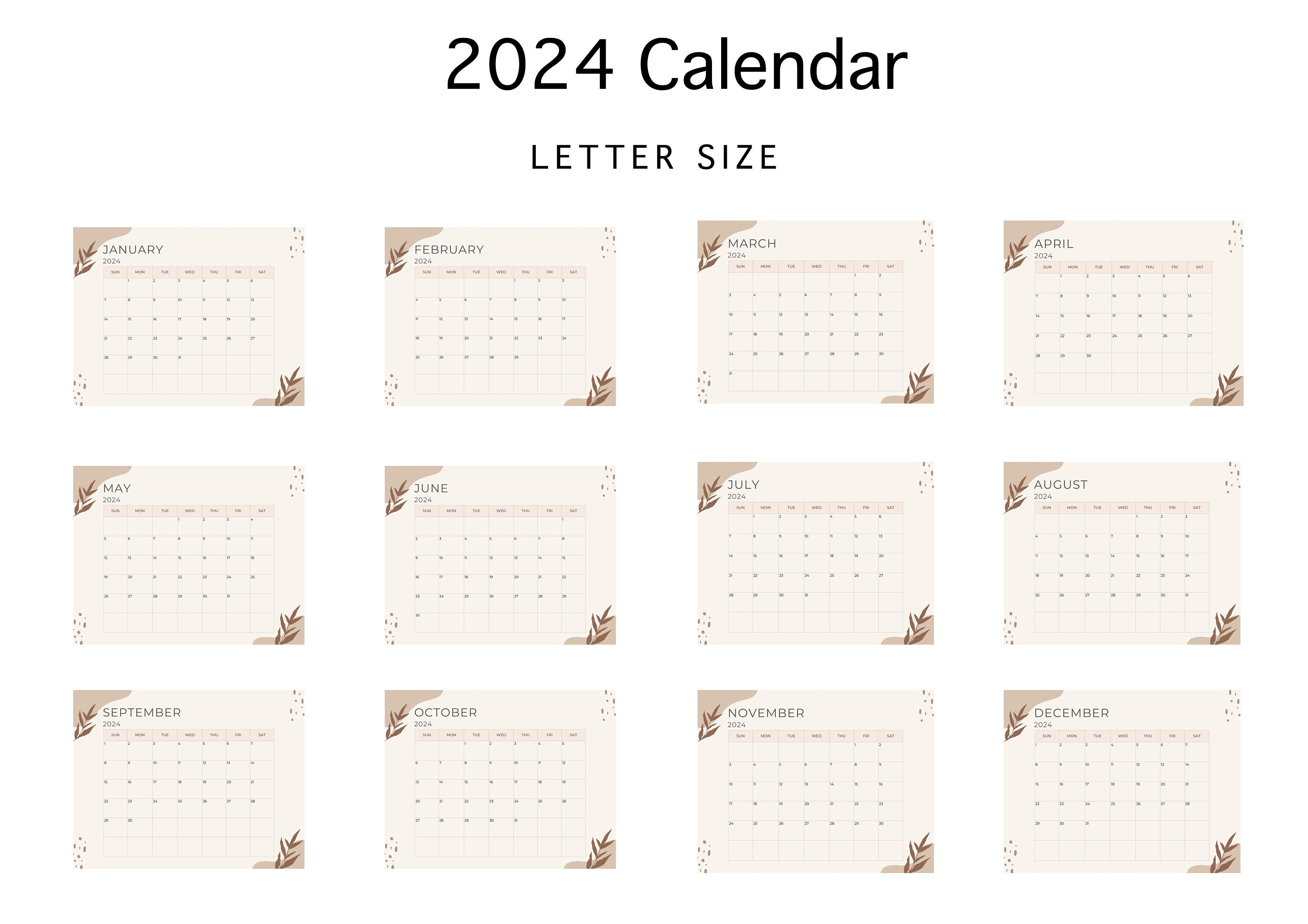Boho Chic 2024 Calendar, Printable A4 & Letter Monthly Planner, Earthy ...