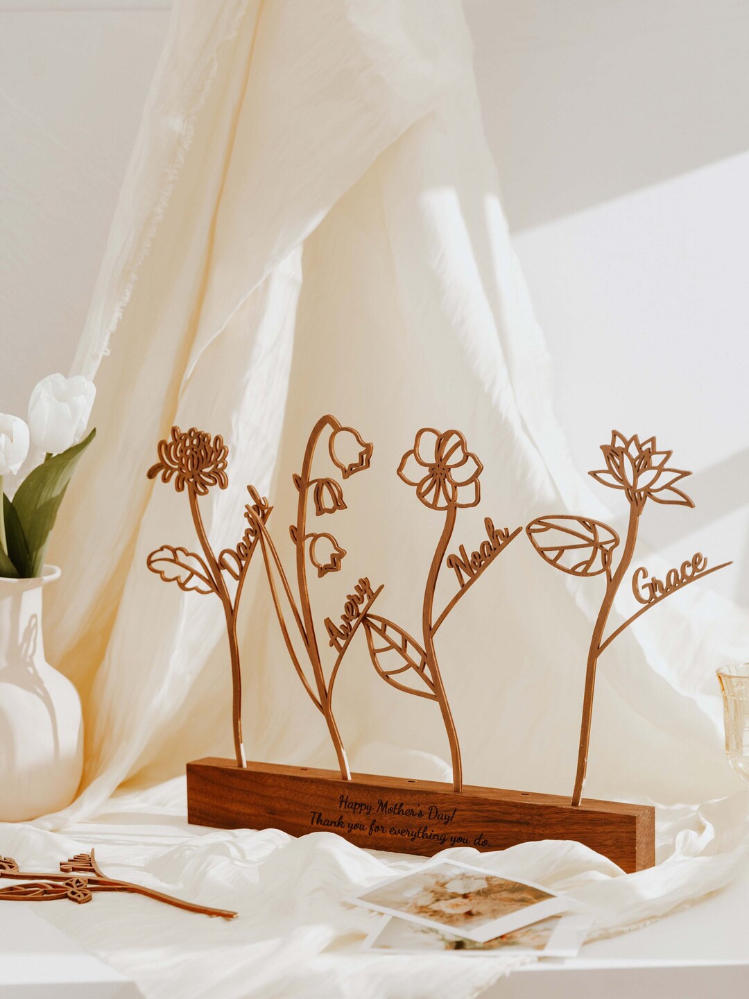 Wood Birth Flower With Name, Mother's Day Gift,name Birth Flower ...