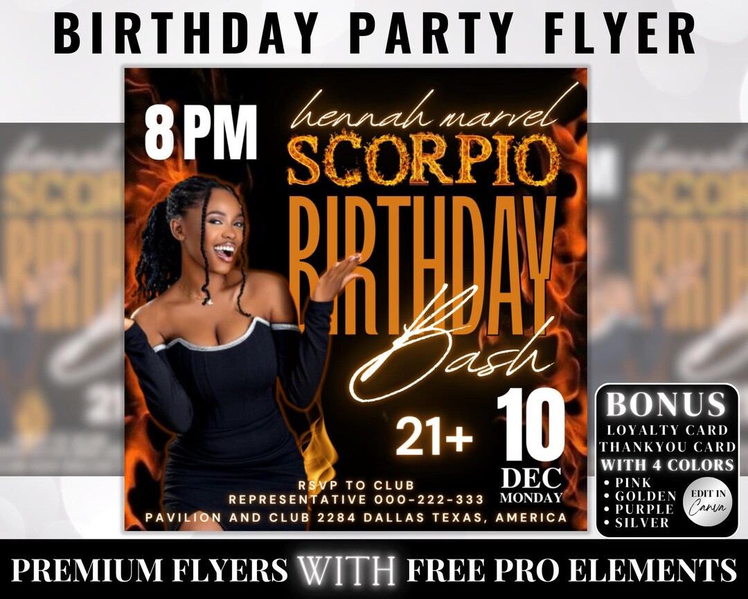 Scorpio Birthday Party Flyer: Customizable Evite Template (1080x1080px ...