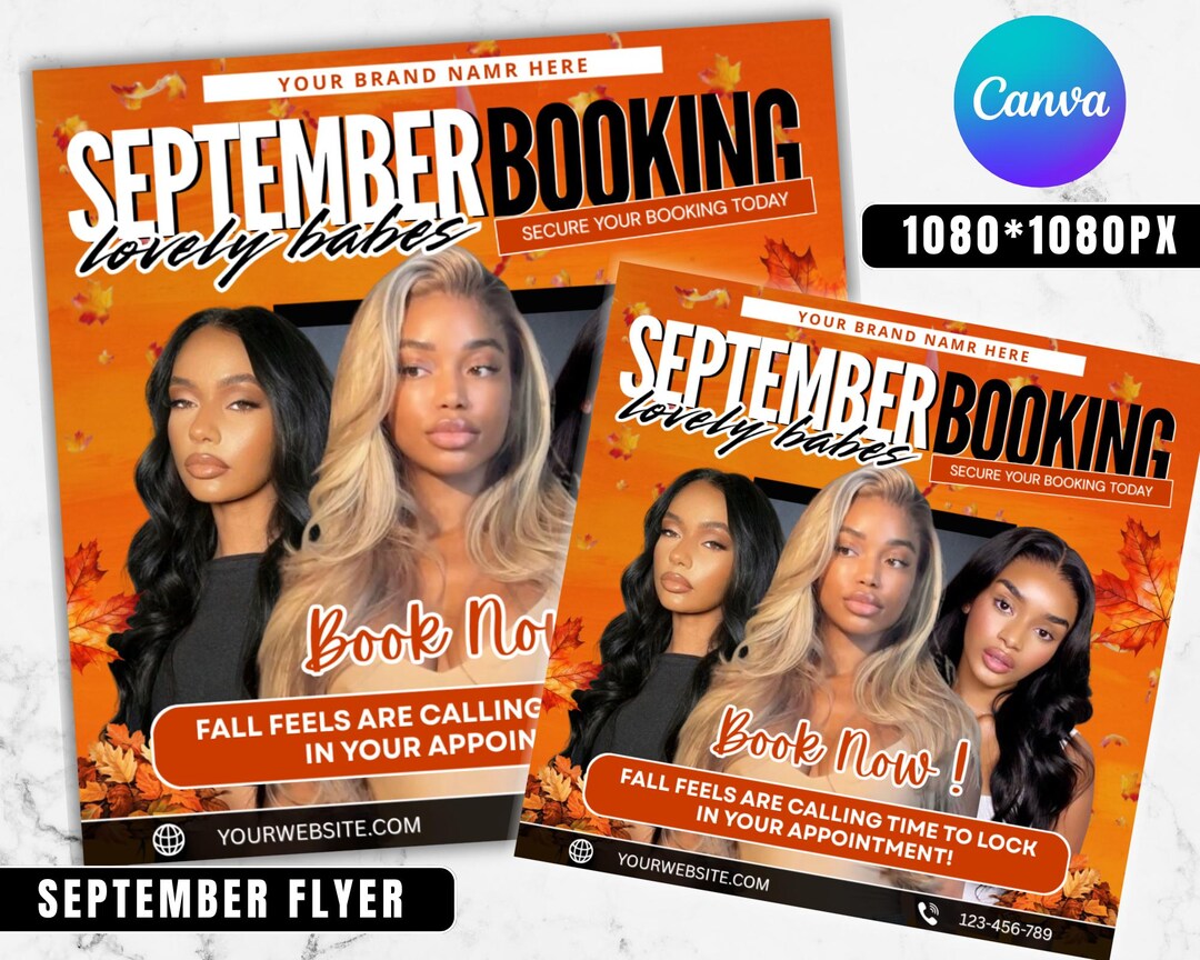 September Booking Flyer Template: Editable Canva Design (1080x1080 Px ...