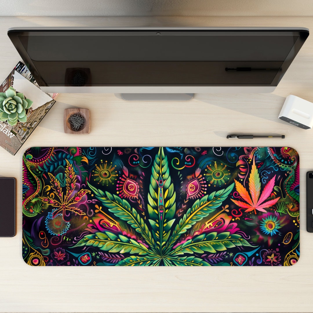 Psychedelic Marijuana Leaf Desk Mat, Abstract Psychedelic Mouse Pad ...
