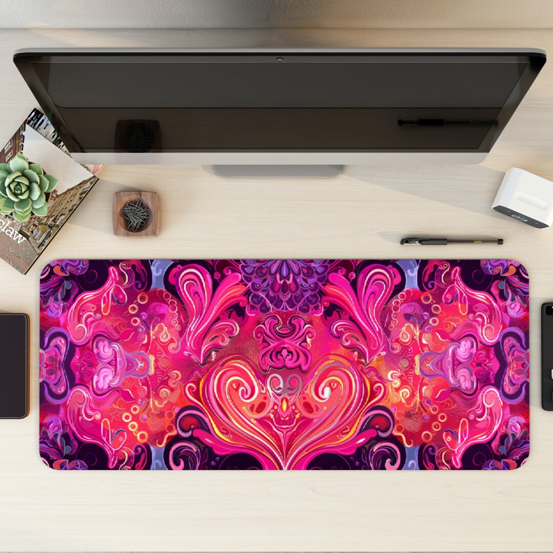 Vibrant Pink Psychedelic Desk Mat, Abstract Psychedelic Mouse Pad, Blue ...
