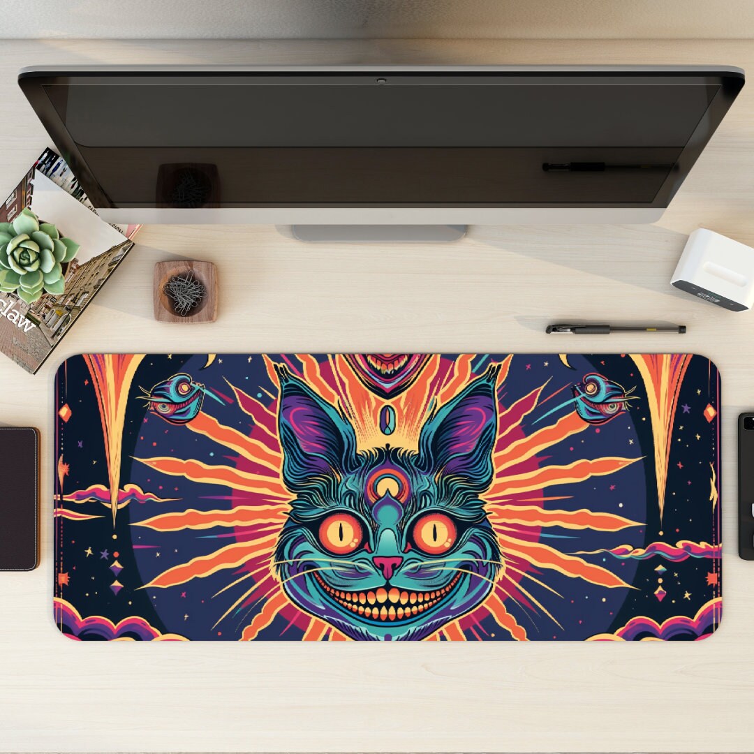 Psychedelic Cheshire Cat Desk Mat, Abstract Psychedelic Mouse Pad ...