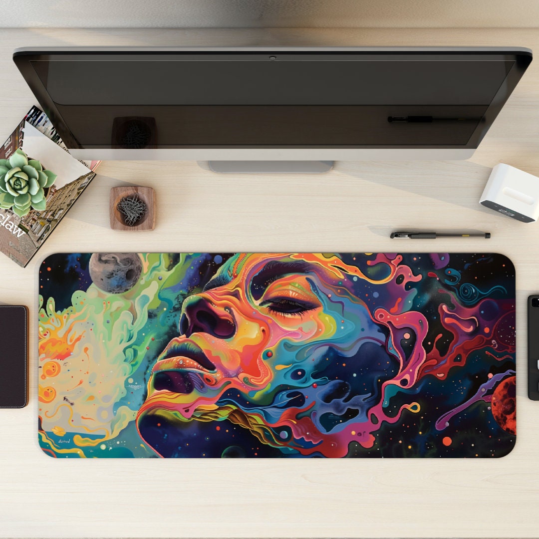 Psychedelic Face Desk Mat, Abstract Psychedelic Mouse Pad, Gaming Mouse ...