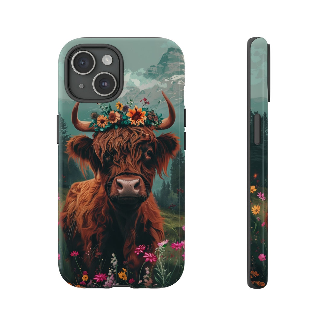 Highland Cow With Flower Crown Phone Case Tough Cases iPhone 15 14 13 ...
