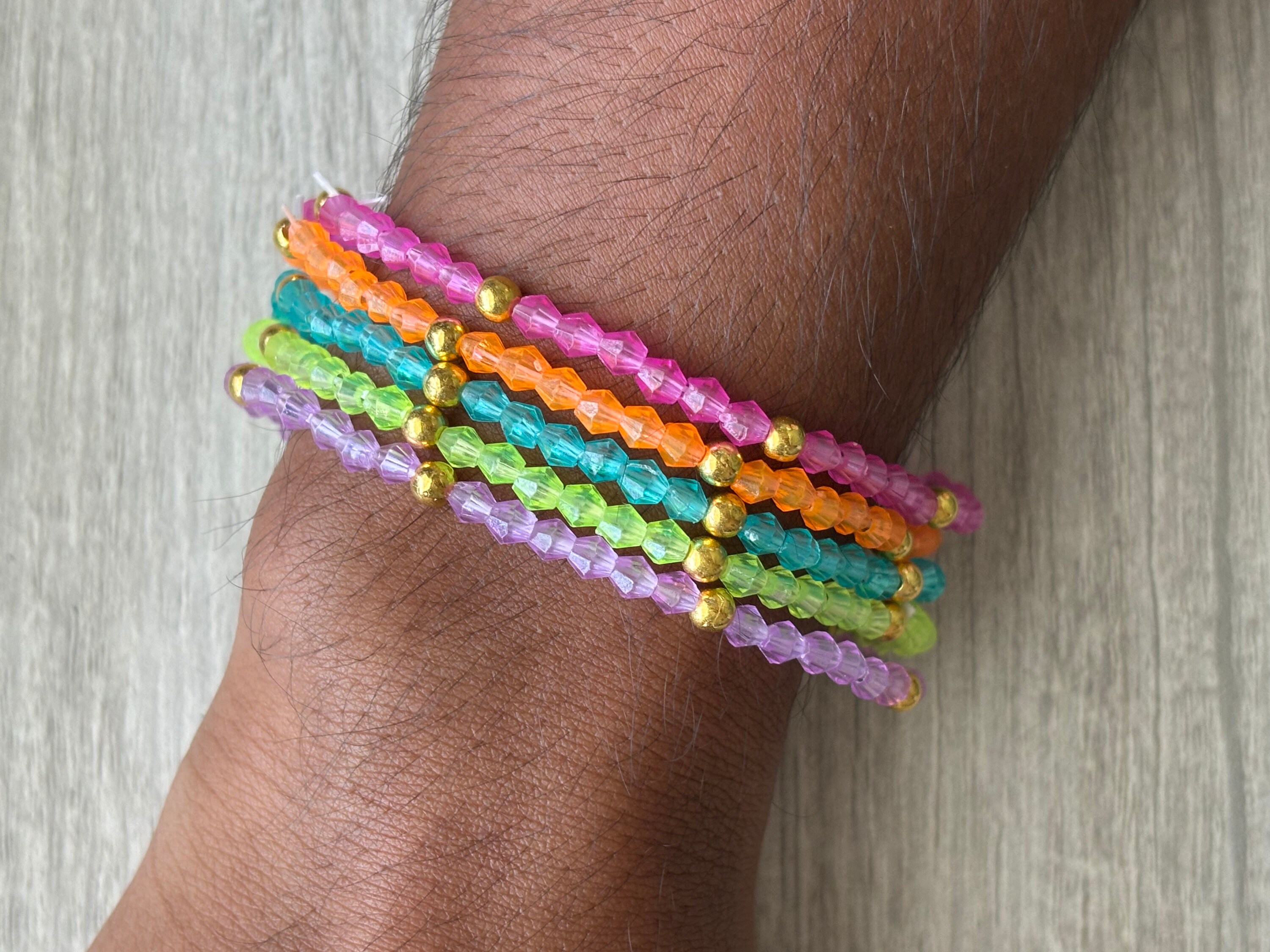 Beaded Elastic Bracelets (5 Colors) With Gold Accent Spheres - Etsy