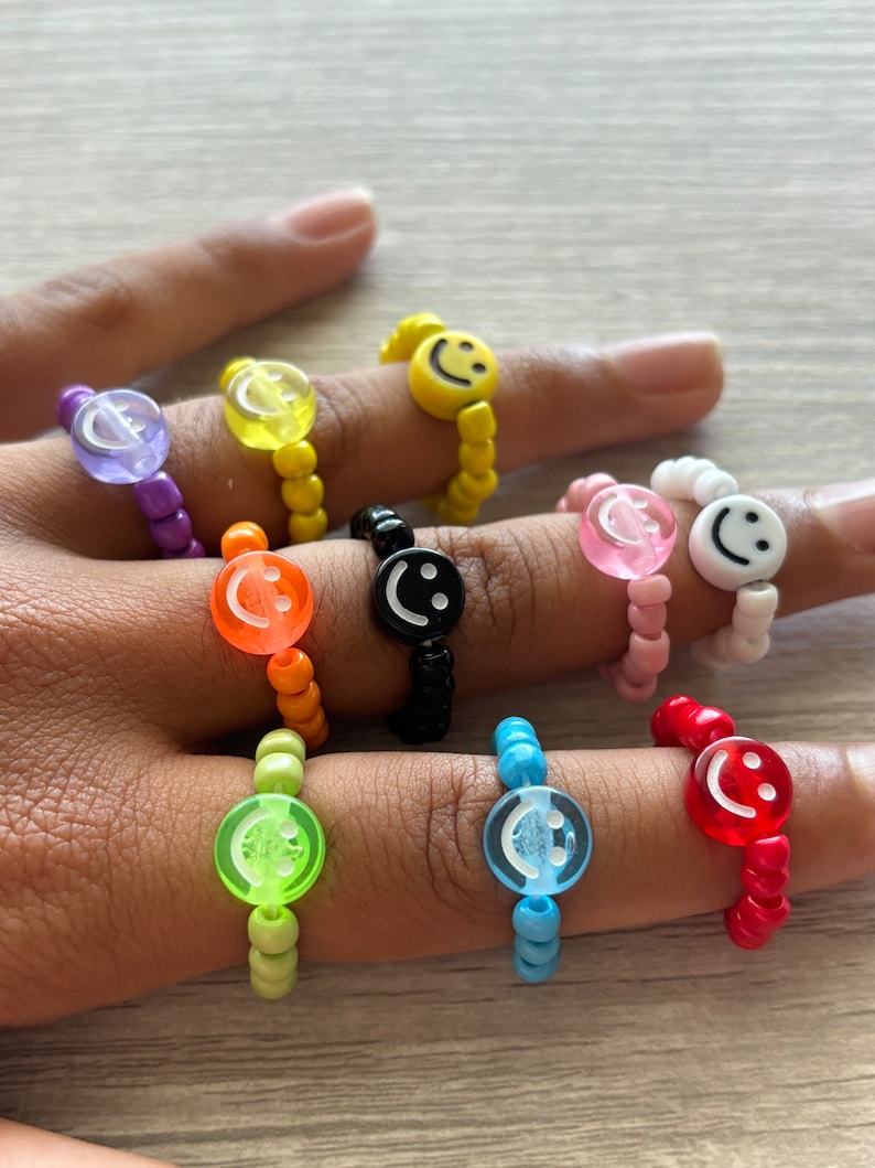 Various Stackable Seed Bead Smiley Face Rings - Etsy