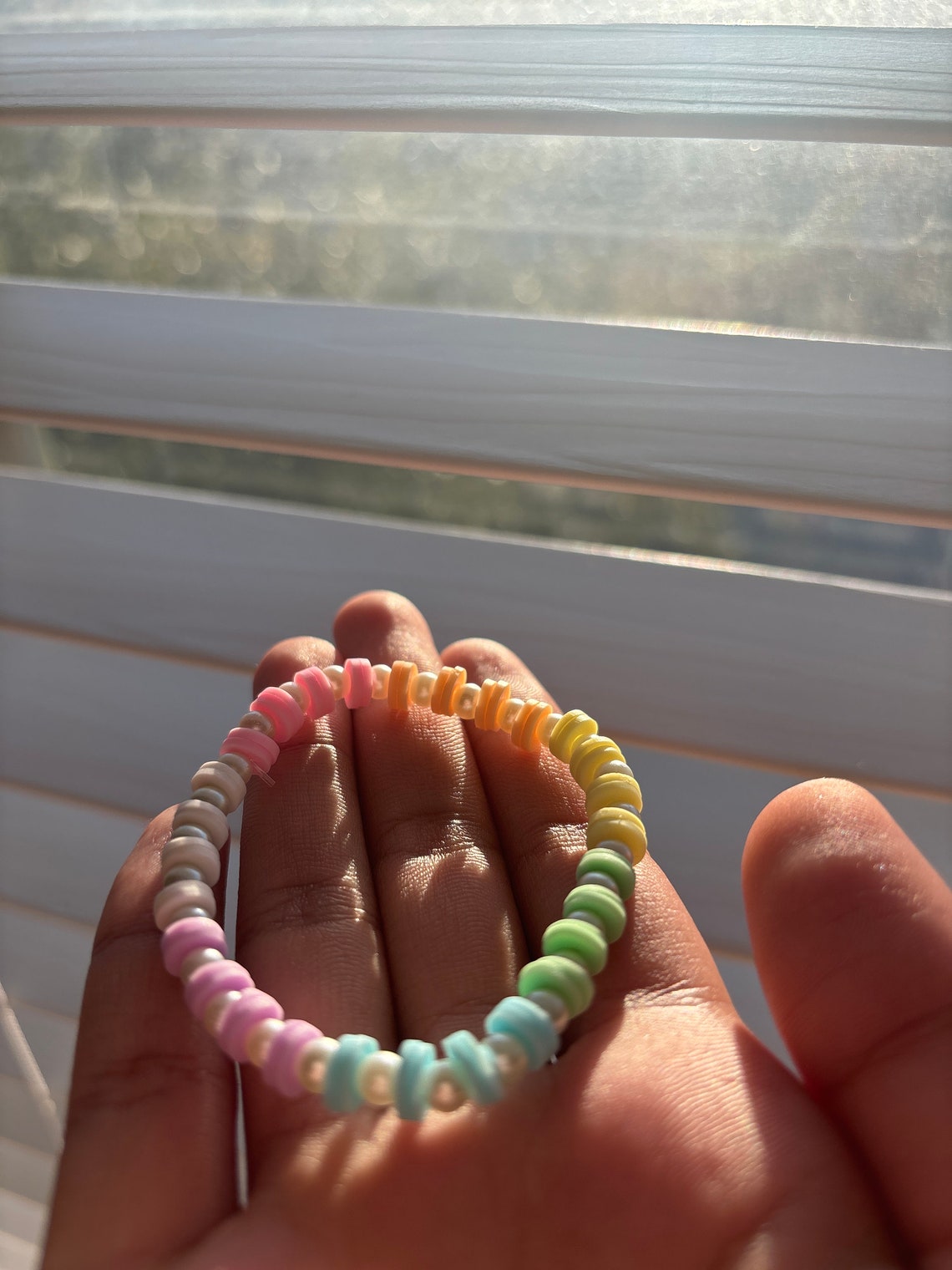 Pastel Rainbow Elastic Bracelet With Mini Pearl Accents - Etsy
