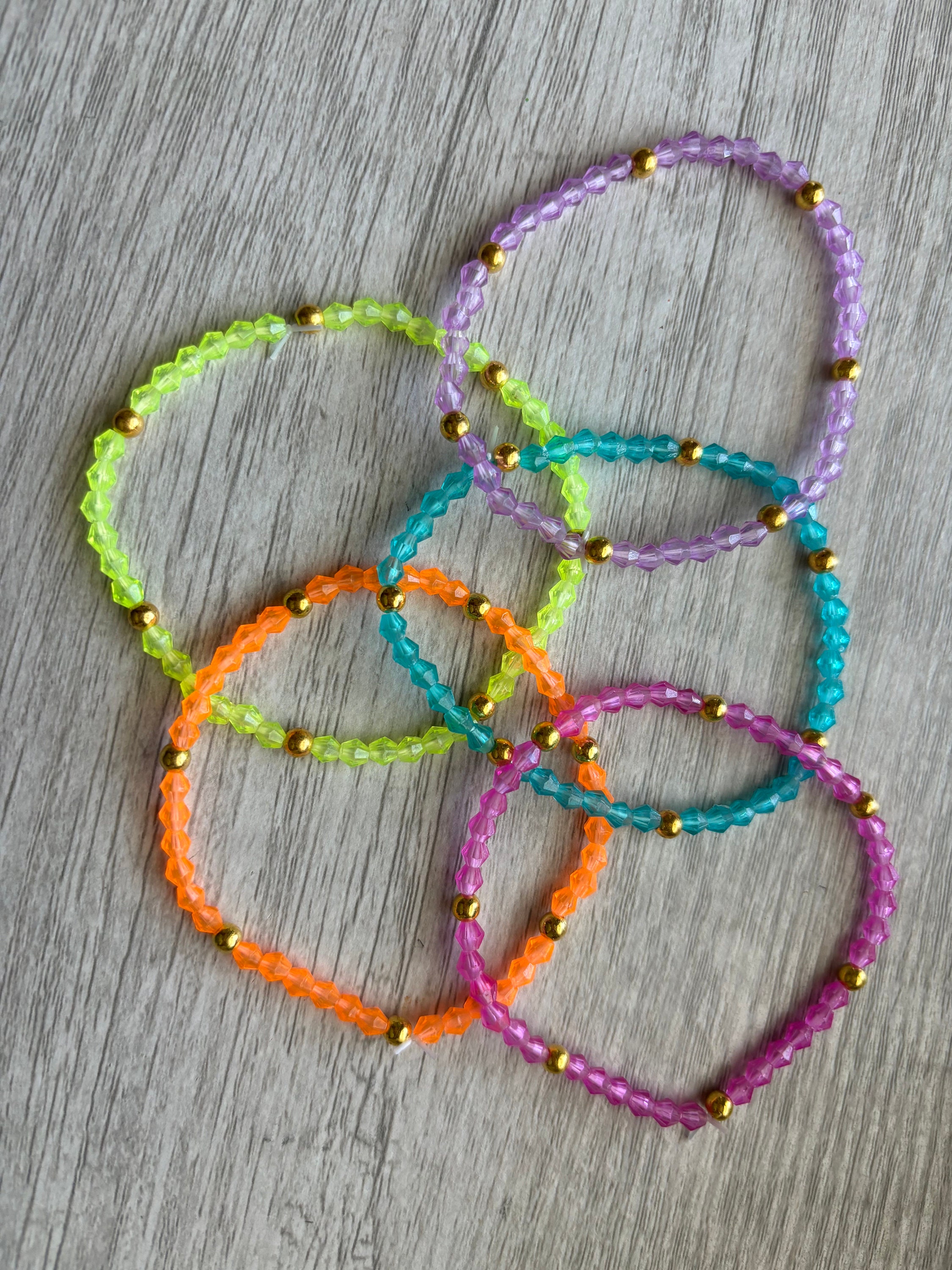 Beaded Elastic Bracelets (5 Colors) With Gold Accent Spheres - Etsy