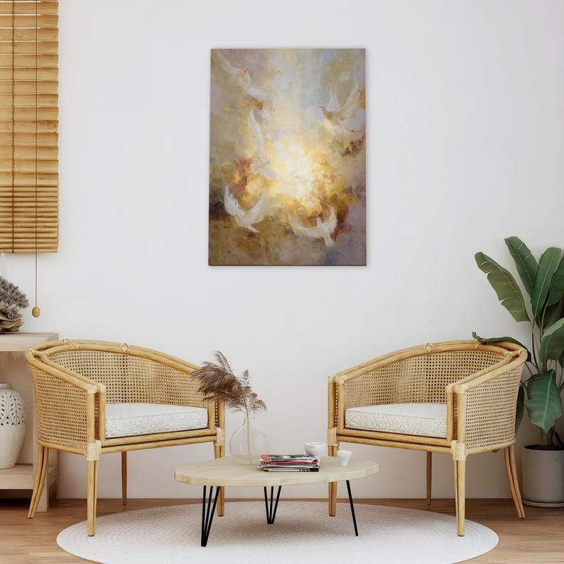 Pigeon Canvas Painting – Spiritual Wall Decor, Divine Light Modern ...