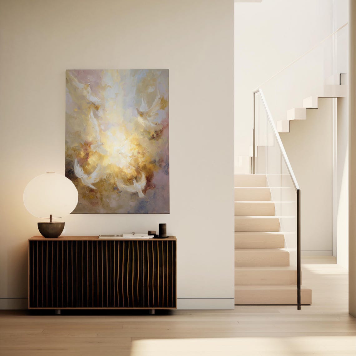 Pigeon Canvas Painting – Spiritual Wall Decor, Divine Light Modern ...