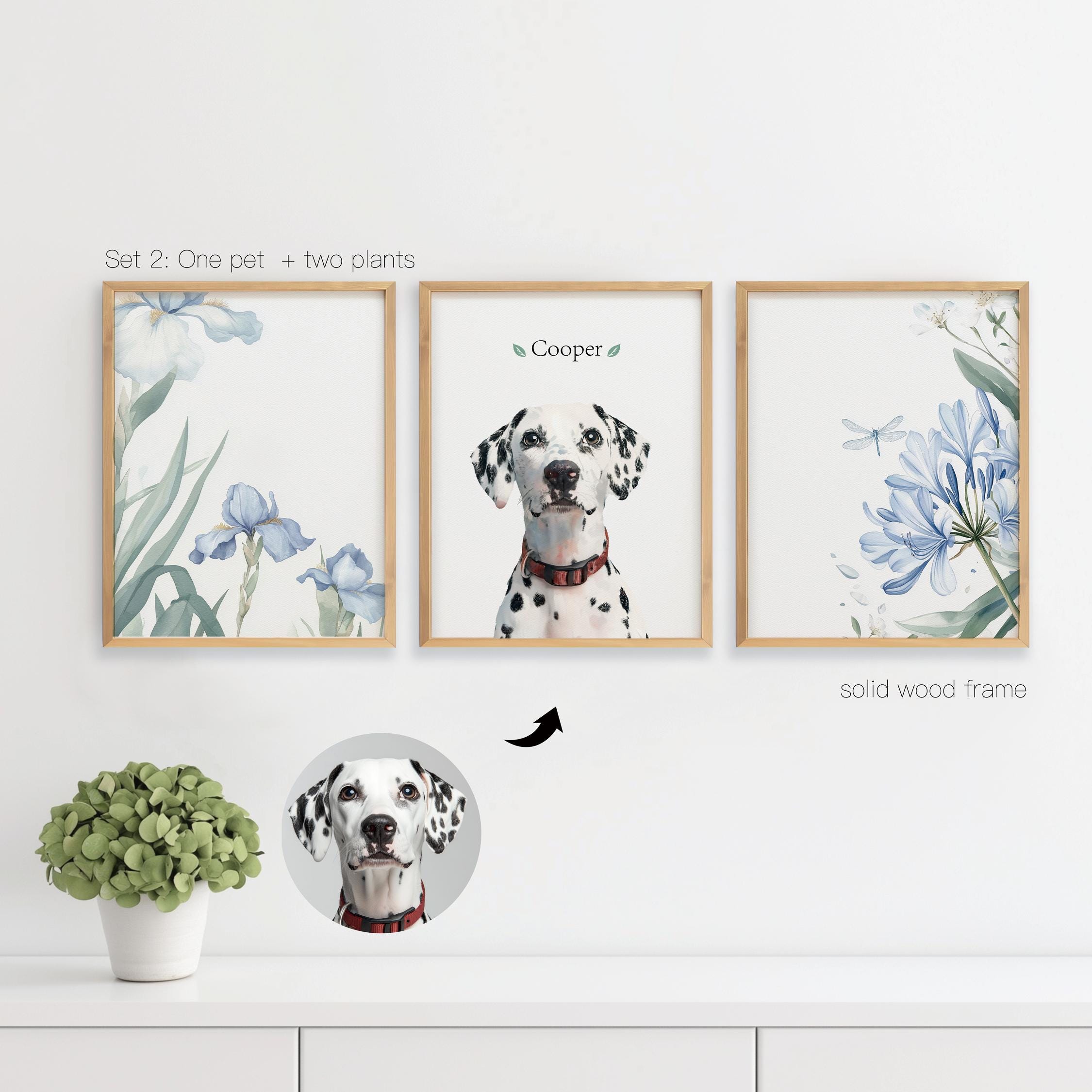 Custom Pet Portrait Set – Watercolor Floral Art, Housewarming Gift - Etsy