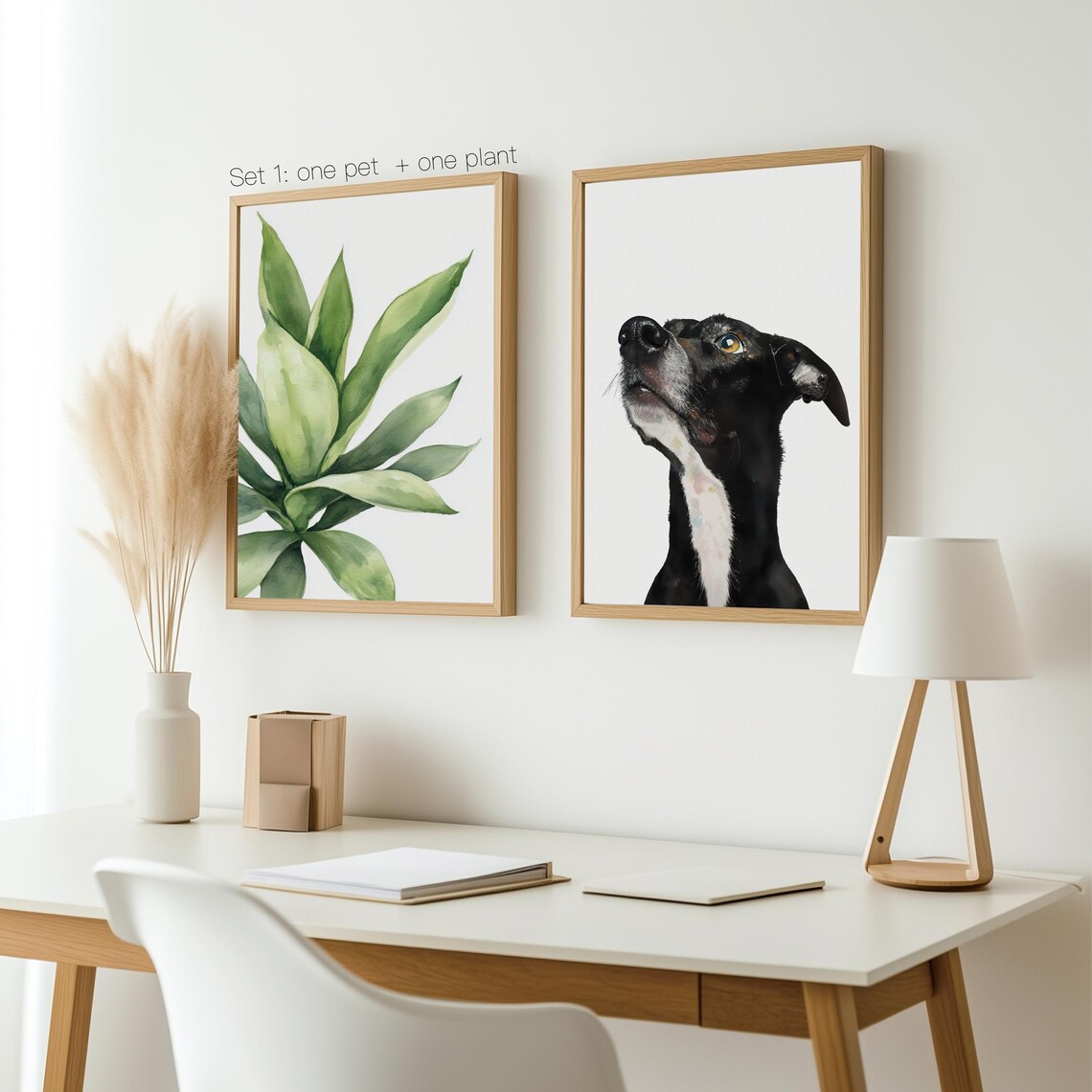 Custom Pet Artwork Set of Two - Pairing Pets With Flowers for Home ...