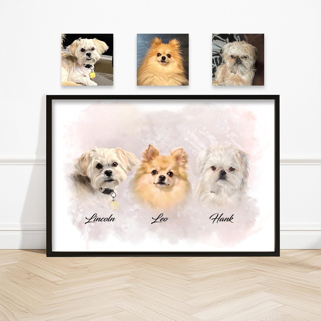 Custom Multiple Pet Print With Photo | Pet Portrait From Photo ...