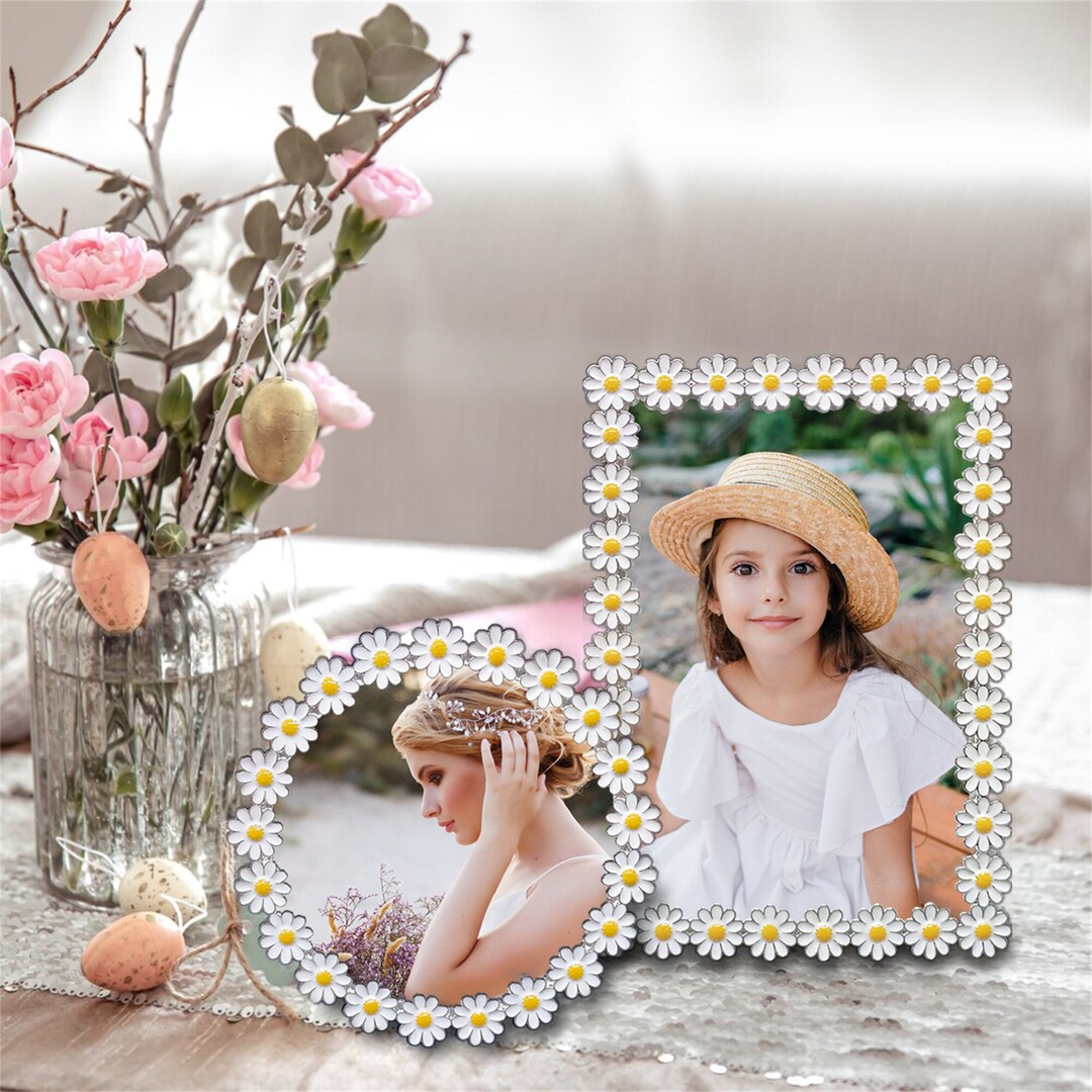 Set of 2 Flower Daisy Deco Art Picture Frame Unique Metal Photo Frame ...