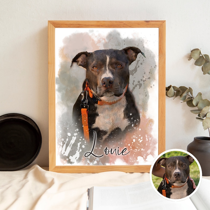 Pet Memorial Portrait From Photo Custom Dog & Cat Art Personalized Loss ...
