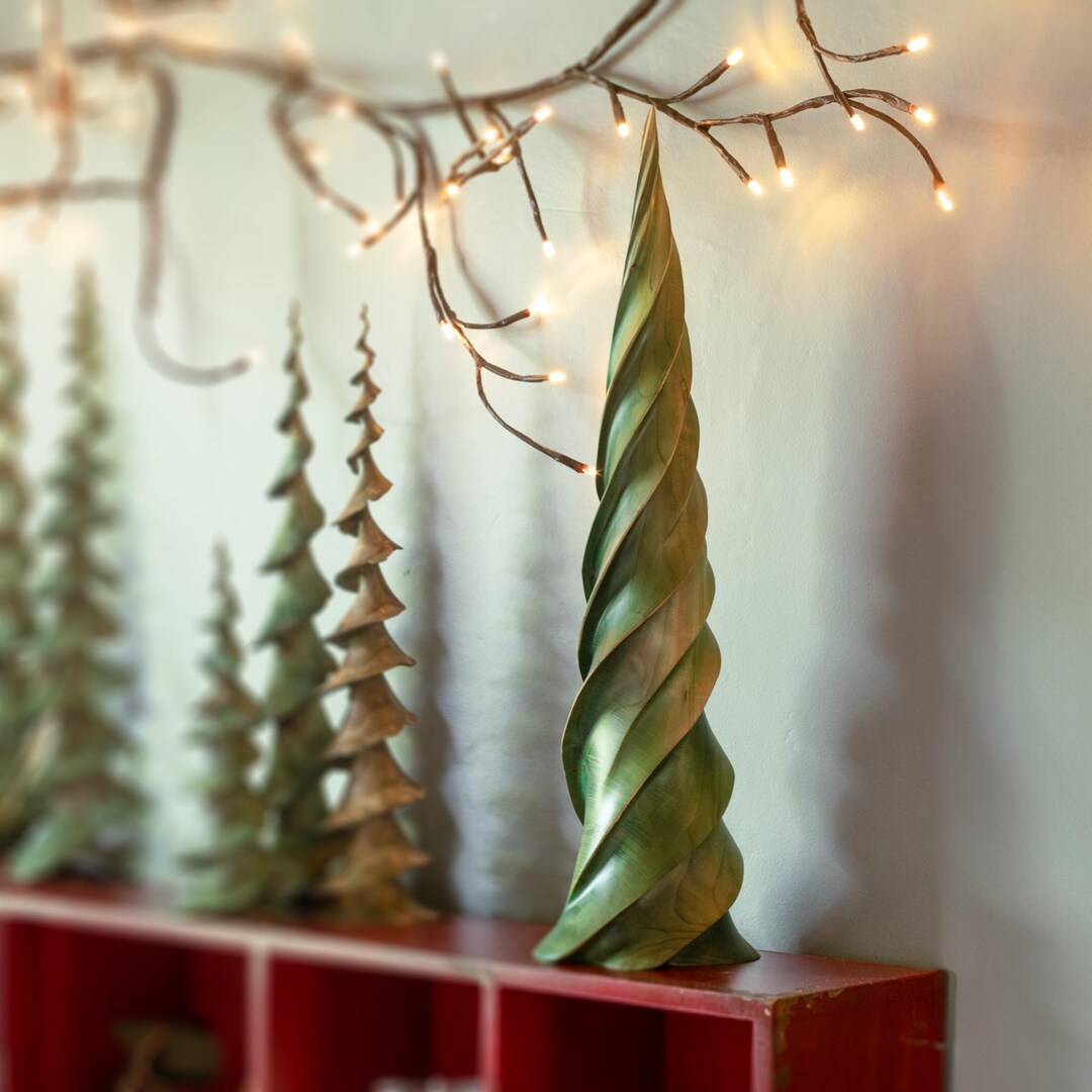 One of a Kind - Multi Spiral - Wood Christmas Tree - Hand-carved, Dyed ...