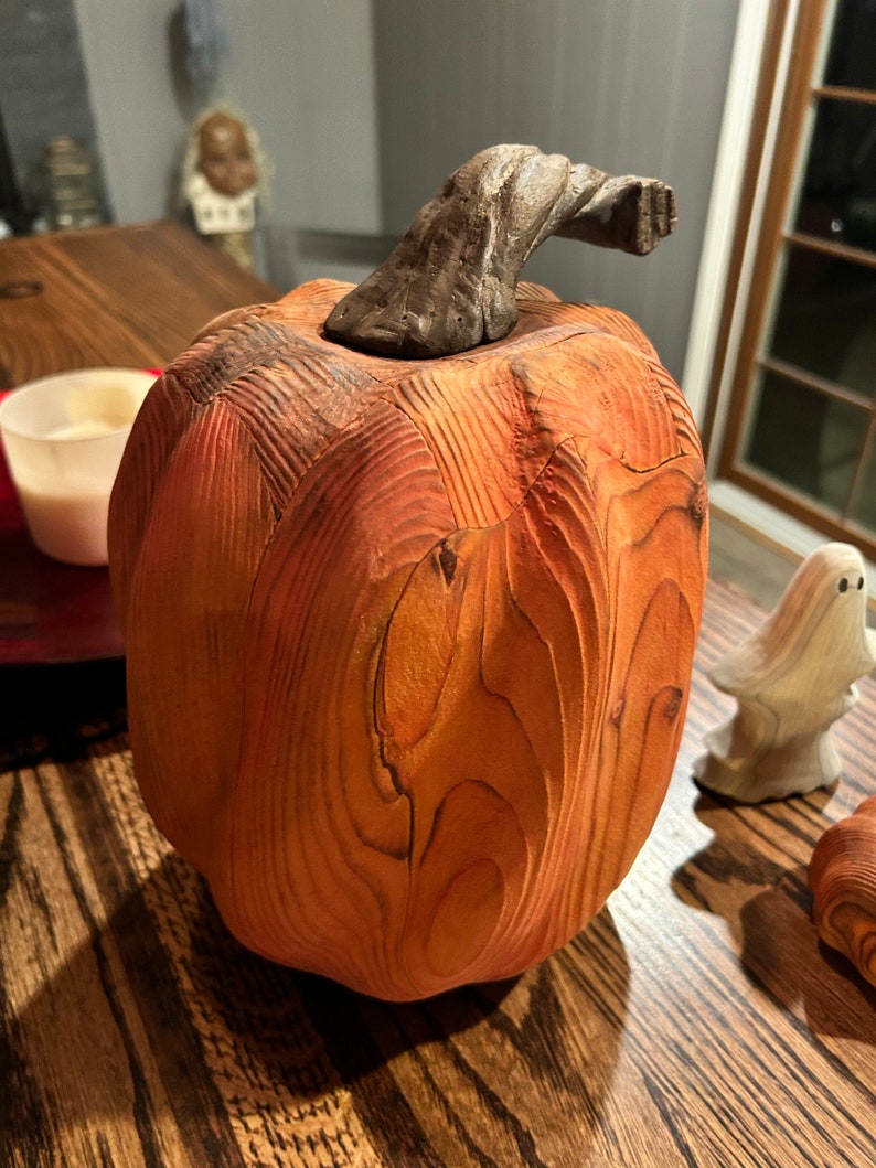 Large Hand-carved Wooden Pumpkin - Rustic Elegance for Your Home Decor ...