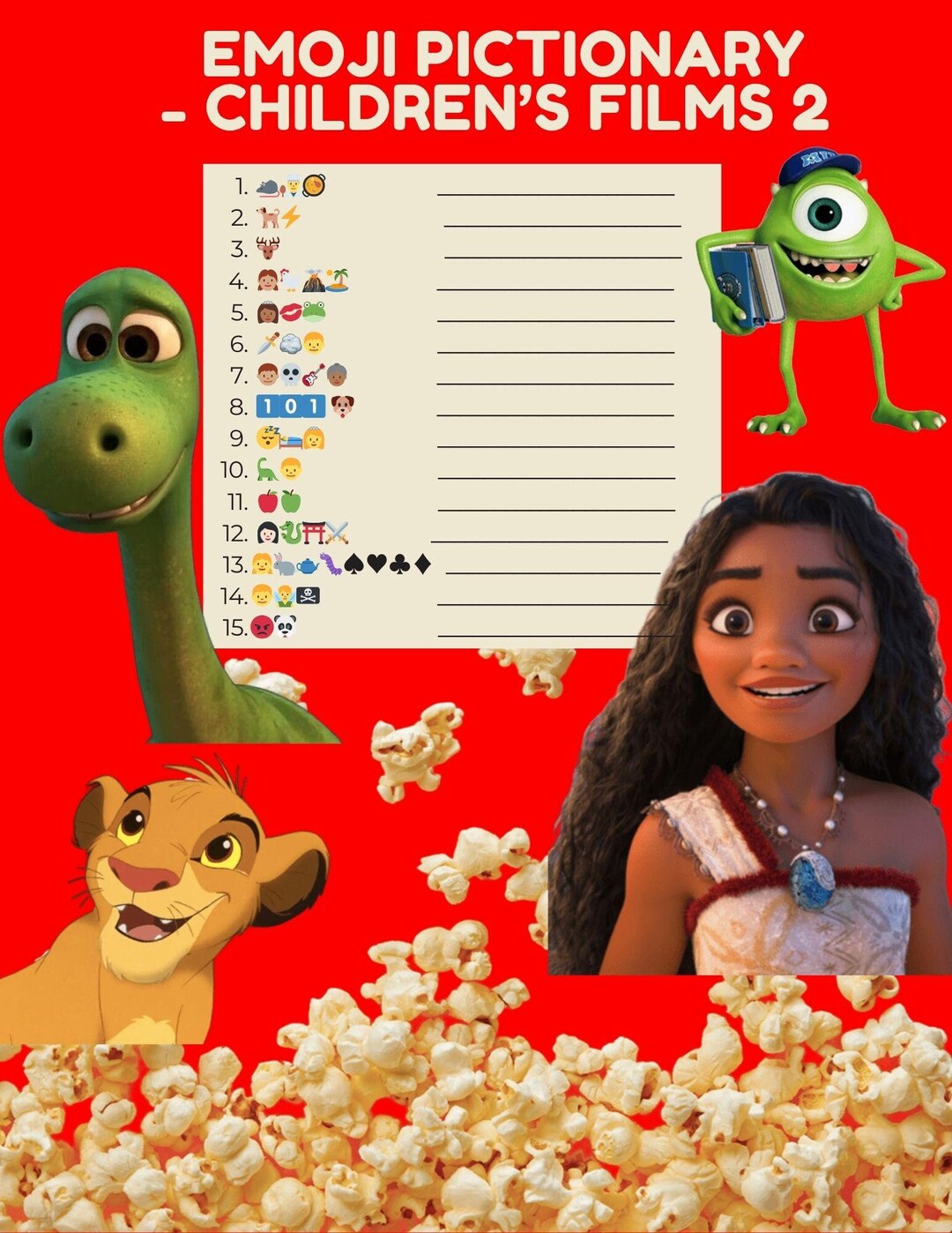 EMOJI PICTIONARY GAMES printable Childrens Films X 30 Fun Questions ...