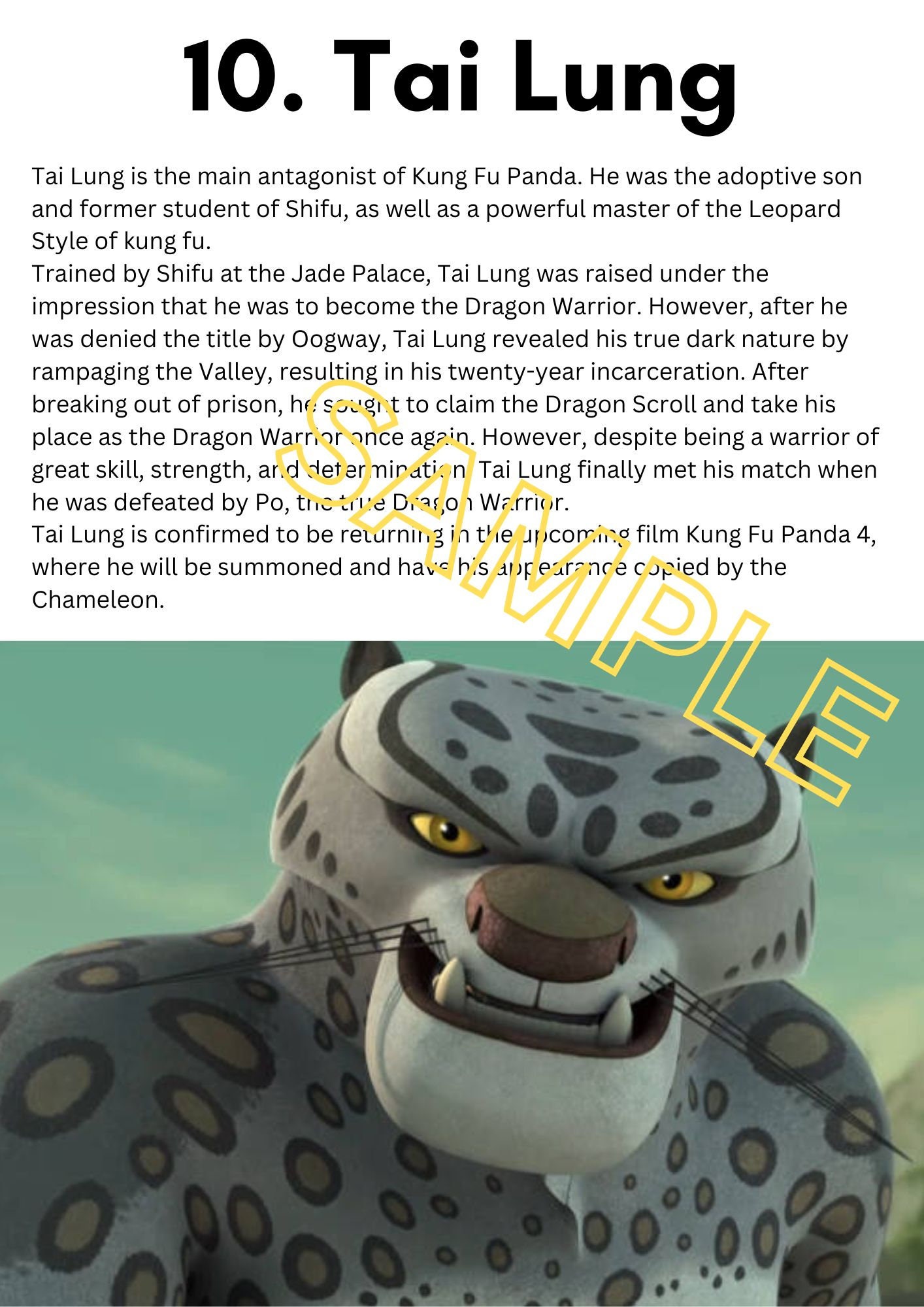 Kung Fu Panda, Top 10 Kung Fu Panda Characters Worksheets/workbook X 43 ...