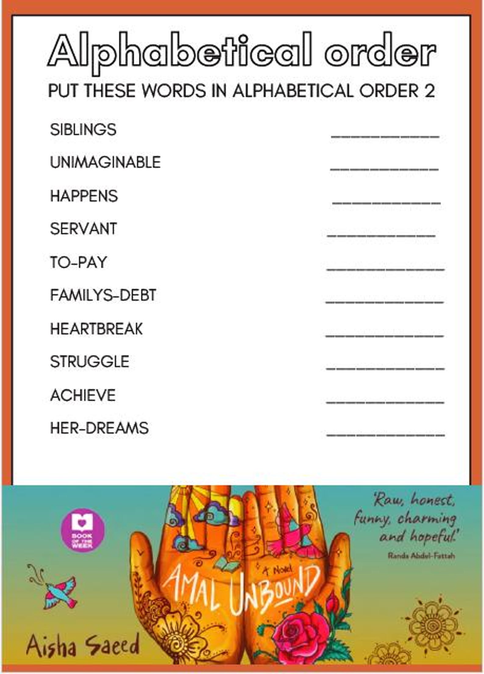 Amal Unbound aisha Saeed Reading Comprehension Worksheets - Etsy