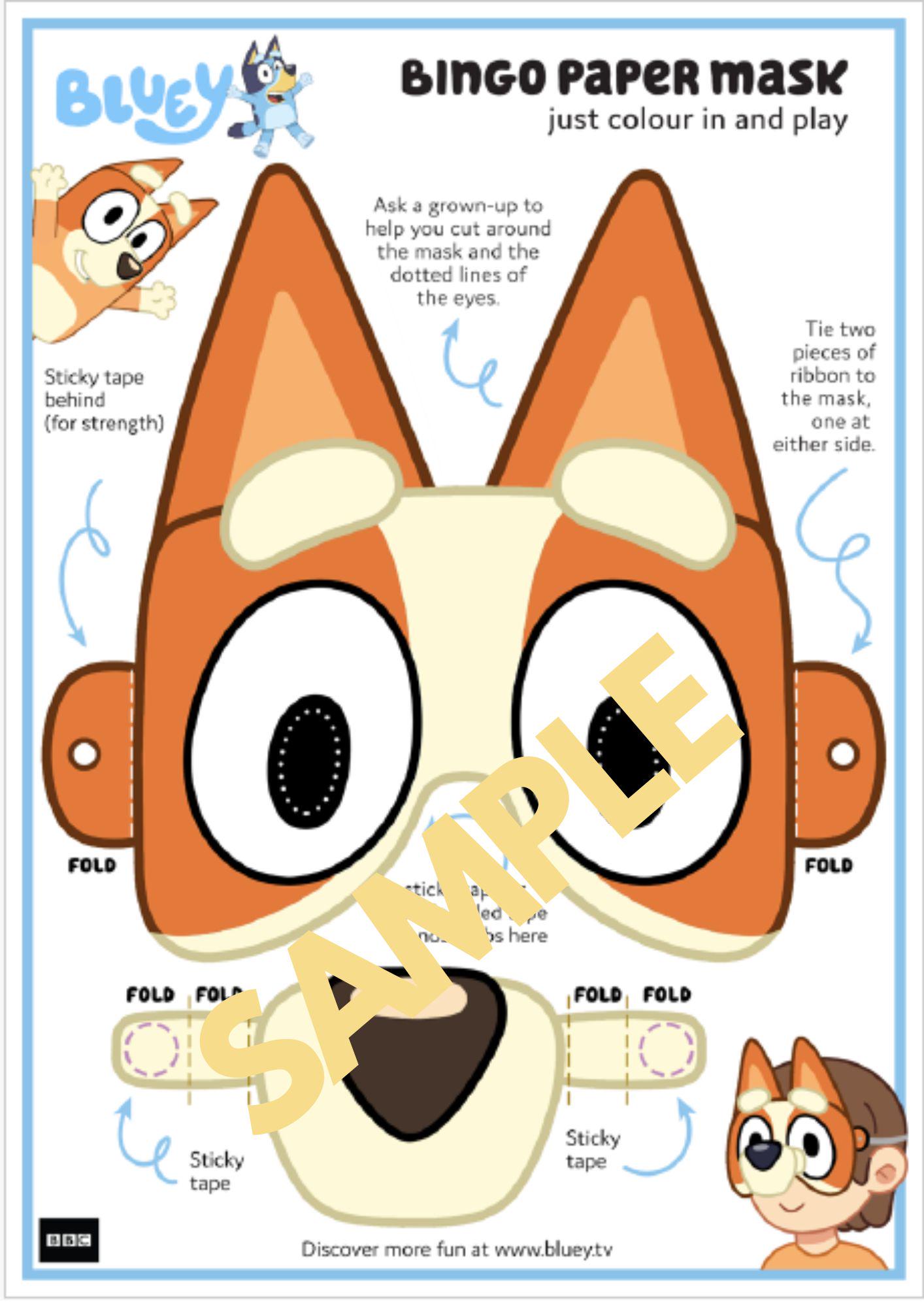 BLUEY & BINGO Paper Masks Bingo MASKS X2 Color in and Color Printable ...