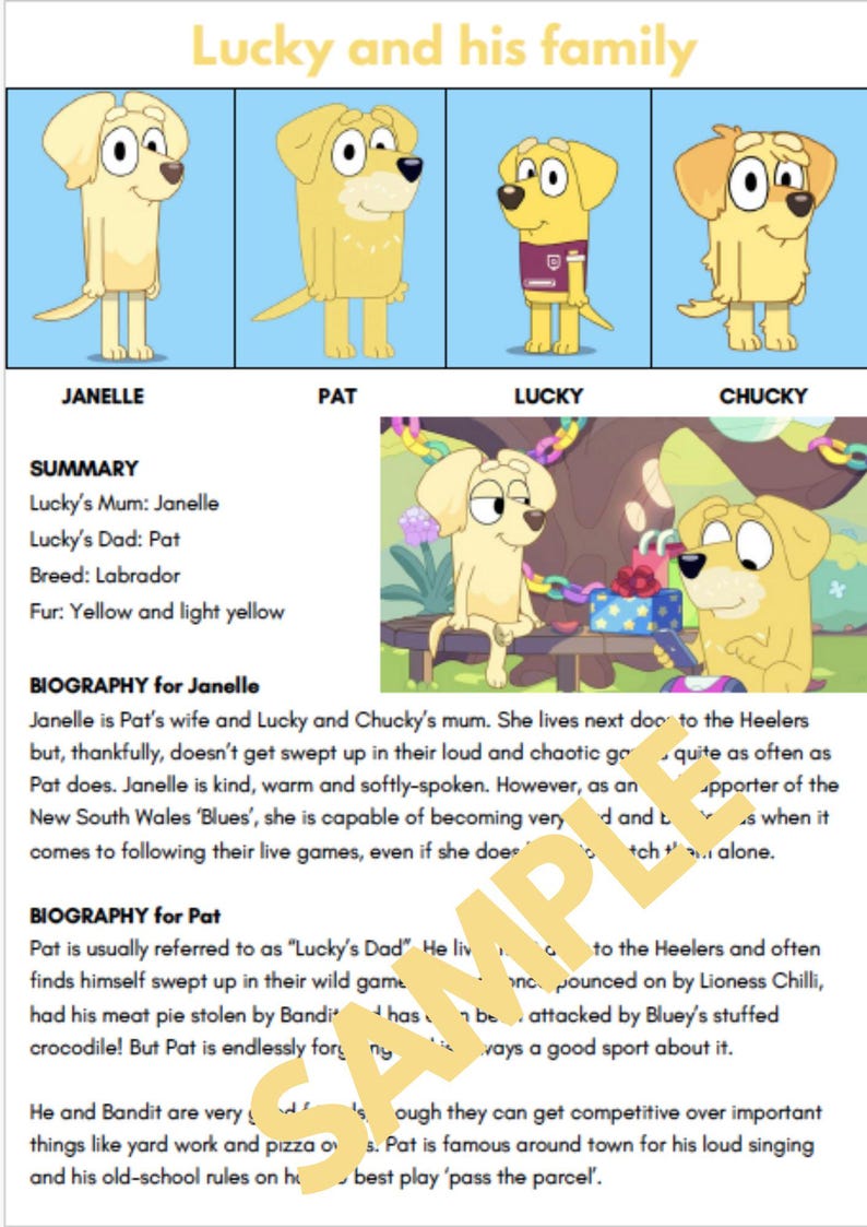 BLUEY Characters Bluey's NEIGHBORS & FRIENDS Worksheets, Comprehension ...