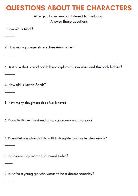 Amal Unbound aisha Saeed Reading Comprehension Worksheets - Etsy