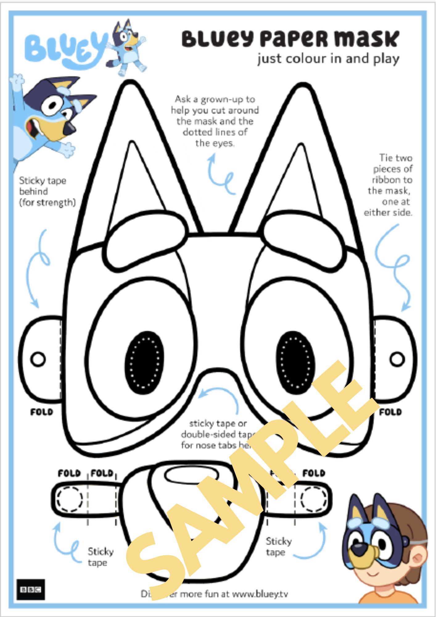 BLUEY & BINGO Paper Masks Bingo MASKS X2 Color in and Color Printable ...