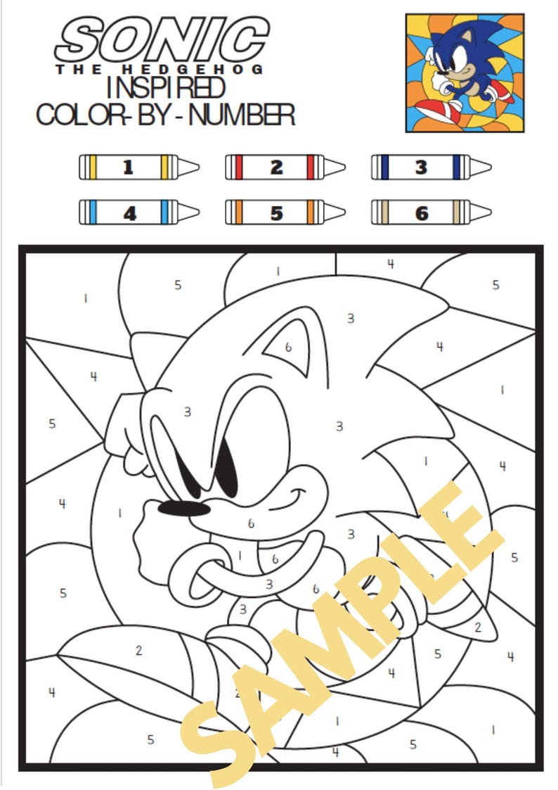 SONIC THE HEDGEHOG Color by Numbers. Motivational Maths - Etsy