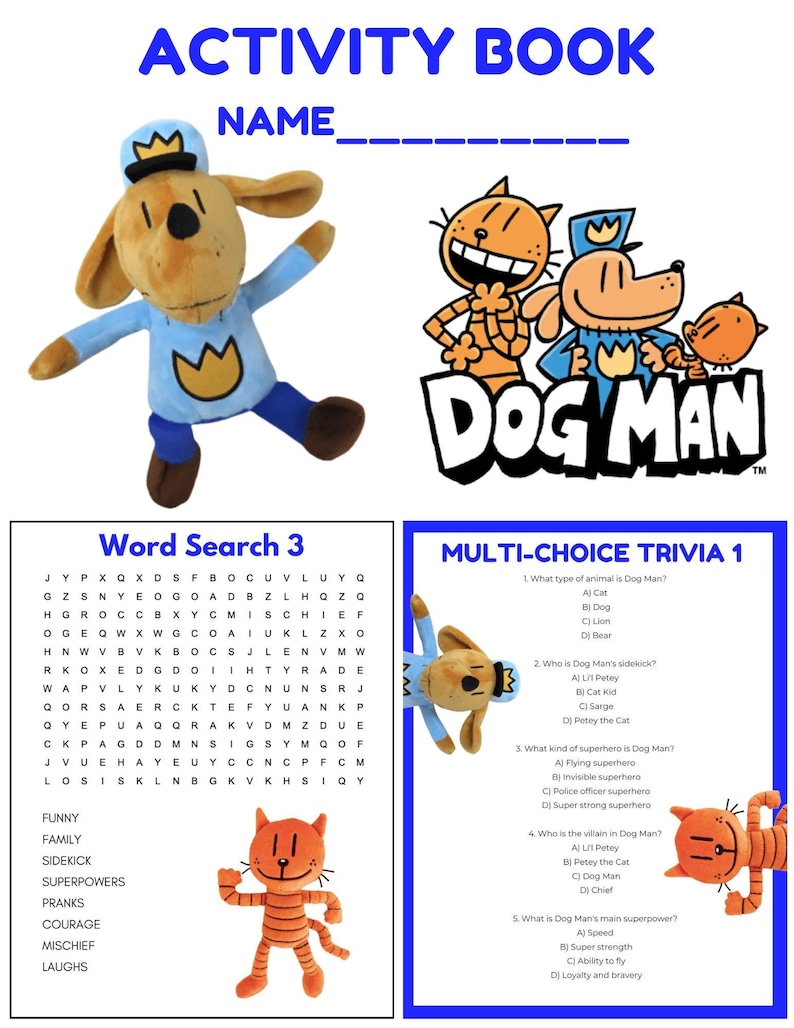 DOGMAN dav Pilkey Fun ACTIVITY BOOK Word Search, Word Scrambles ...