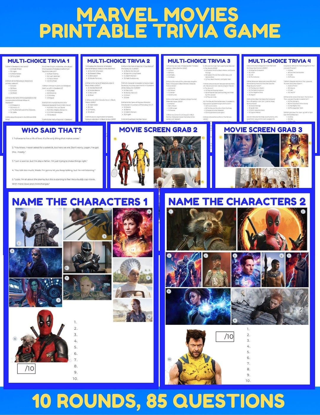 MARVEL MOVIES Printable TRIVIA Game, Perfect Game for Family Game Night ...