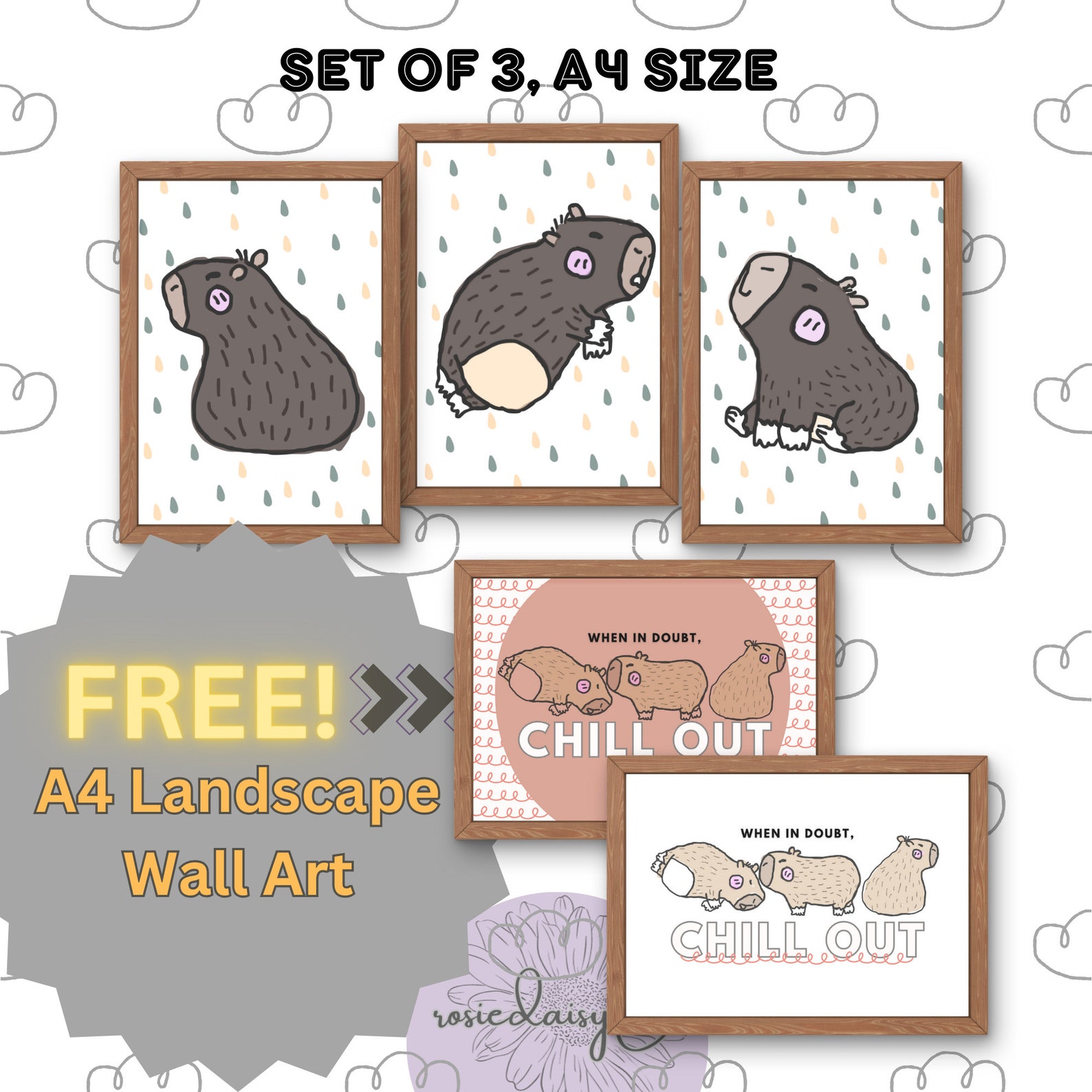Capybara Gender Neutral Nursery Art , Set of 3, Baby Shower Gift ...