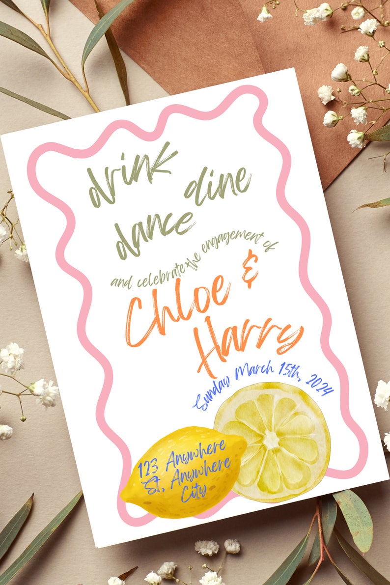 Lemon Citrus-themed Italian Wedding Engagement Party Invitation ...