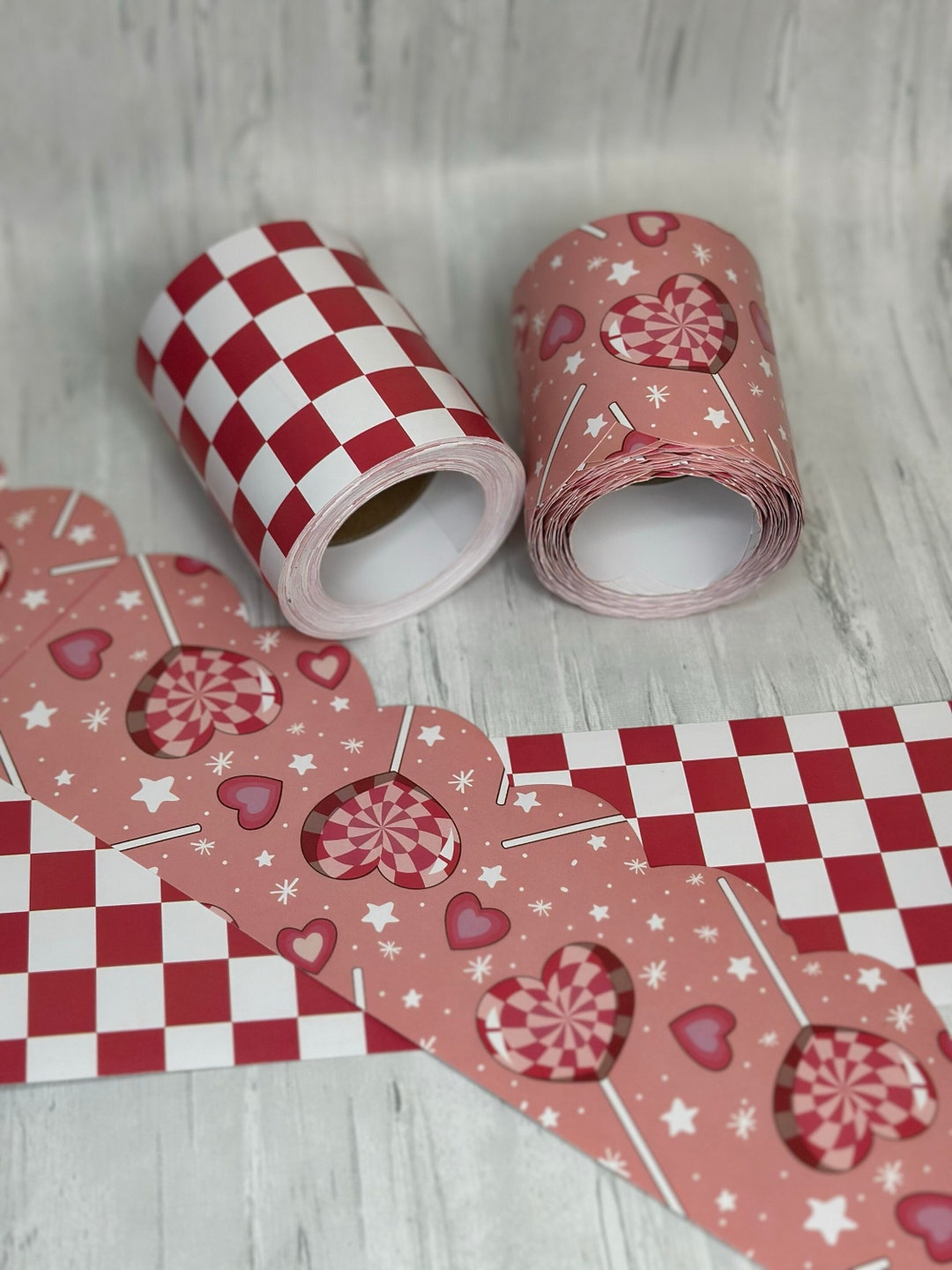 Bundle Valentine's Day Scallop Border & Retro Checkered Bulletin Board ...