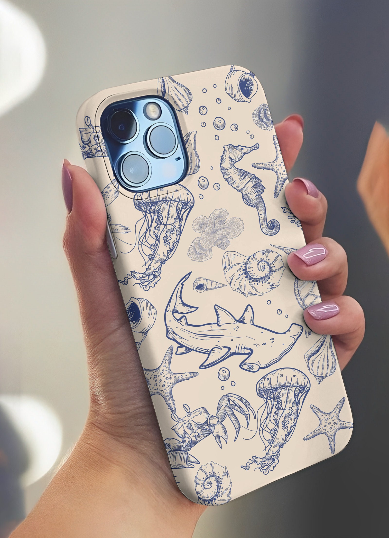 Coastal Phone Case Sea Animal Pattern Marine Life Phone Case Beach ...