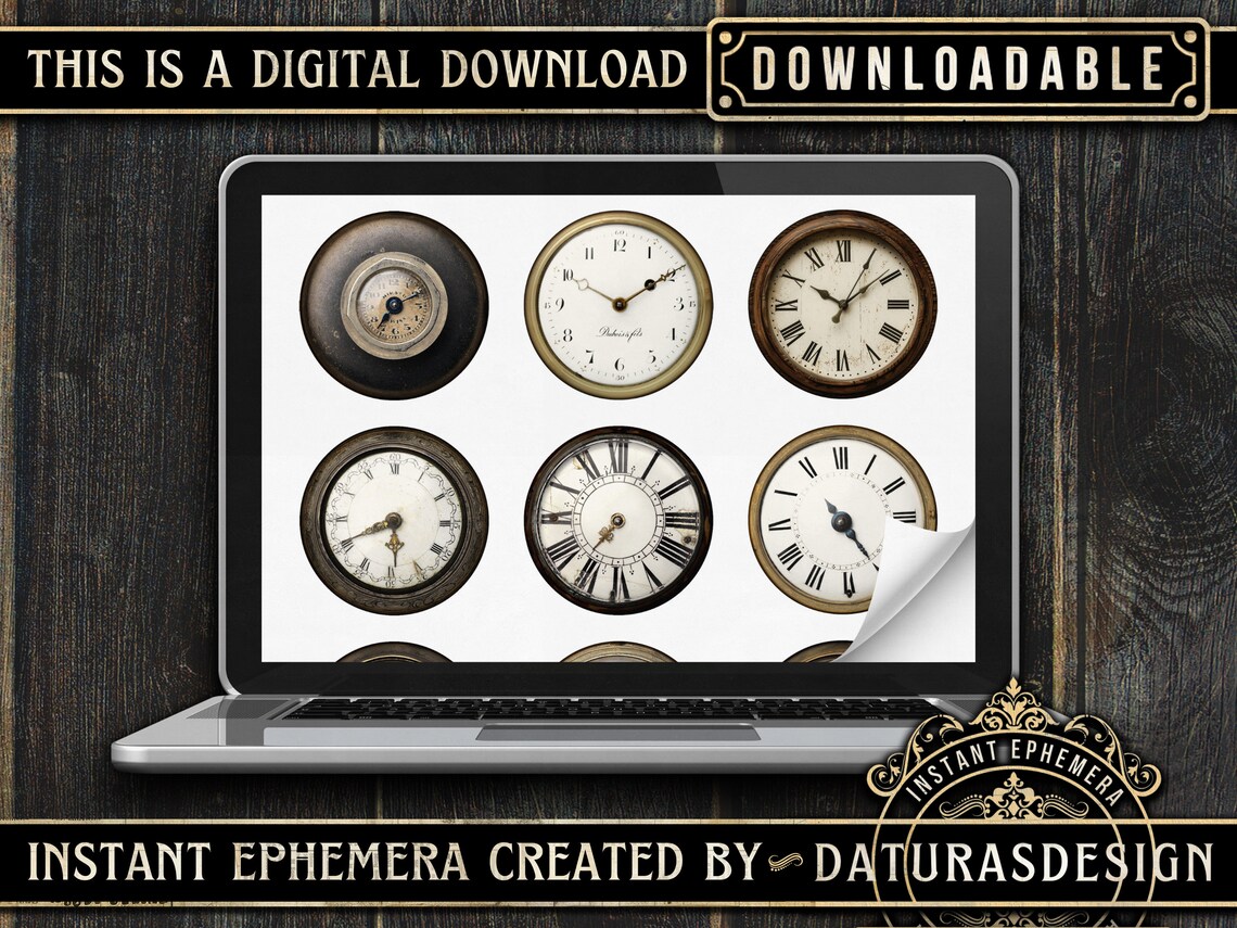 Retro Clock Faces: Printable Clock Faces, Printable Gauges, Grunge ...