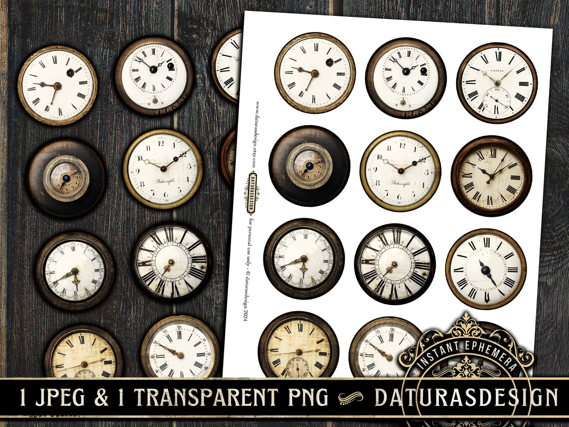 Retro Clock Faces: Printable Clock Faces, Printable Gauges, Grunge ...