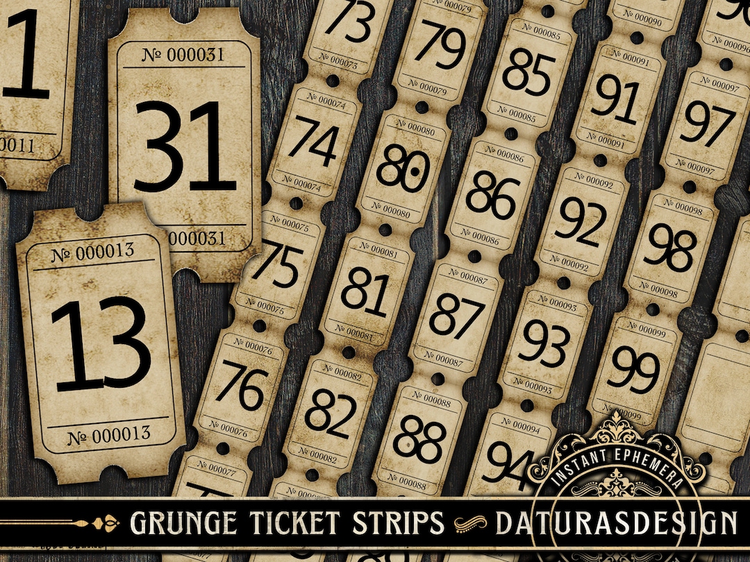 Grunge Ticket Strips: Numbered Ephemera for Junk Journals (digital ...