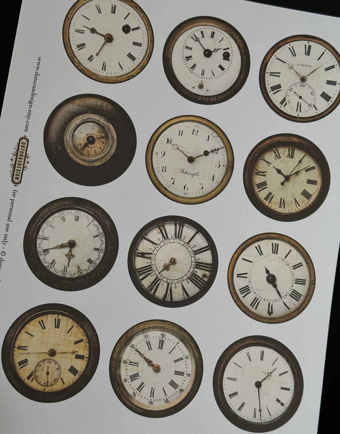 Retro Clock Faces: Printable Clock Faces, Printable Gauges, Grunge ...