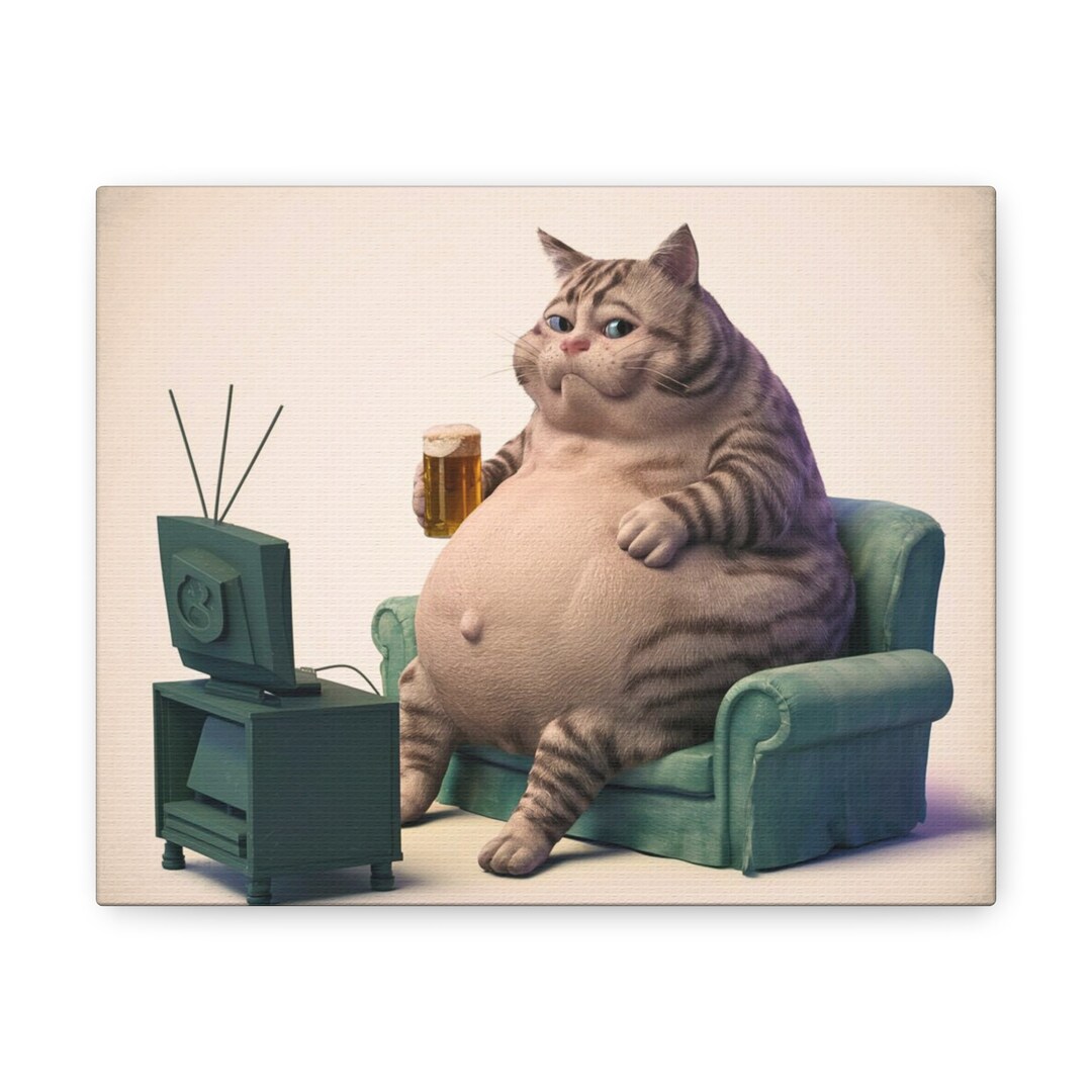 Funny Endearing Fat Cat Holding a Beer Canvas Print, Canvas Wall Art ...