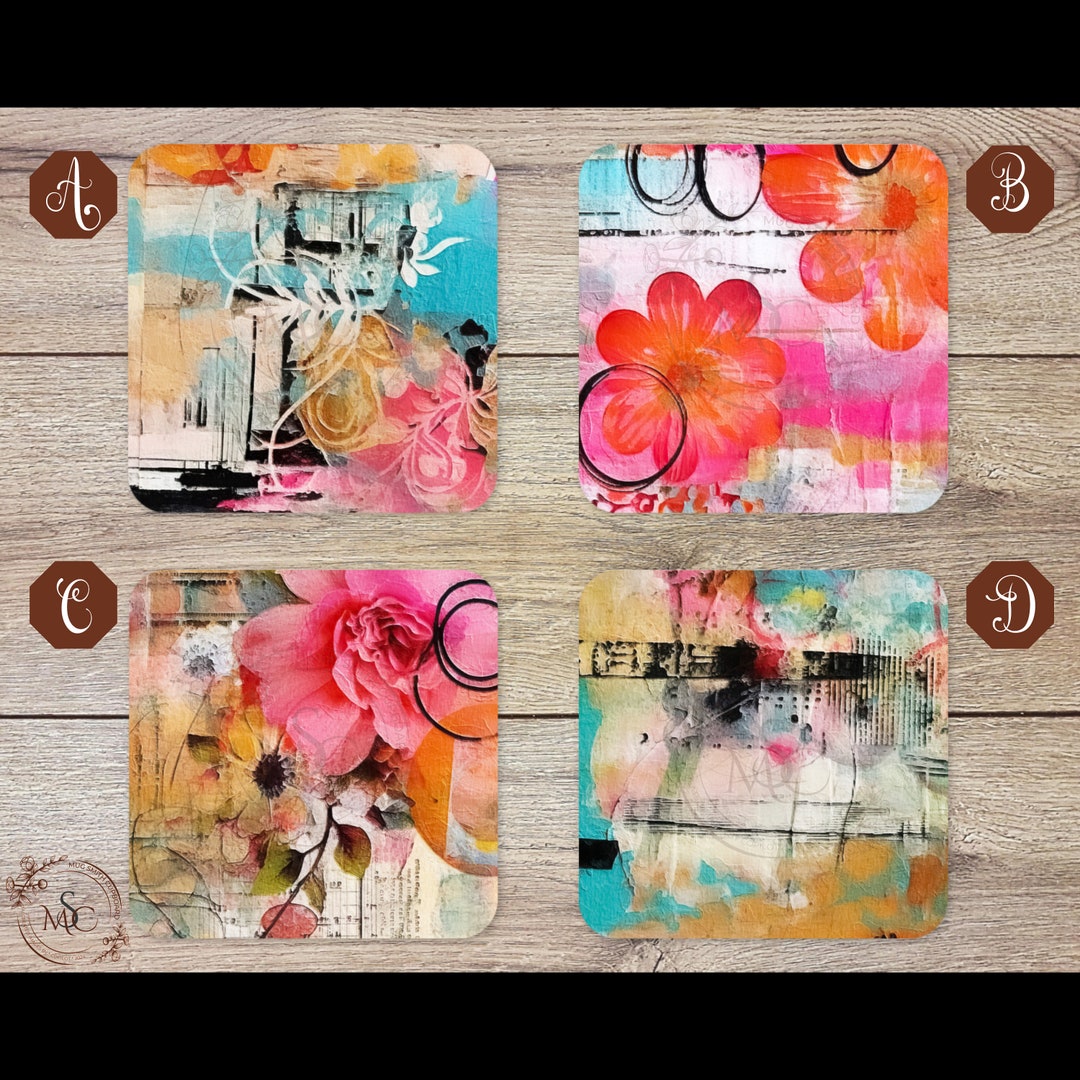 Square Absorbent Drink Coasters, Individual or Set of 4, Non-slip Base ...