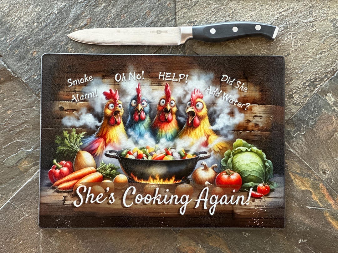 Funny Panic Chicken Glass Cutting Board, Perfect Housewarming Gift for ...