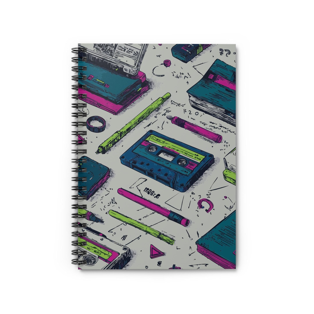 Retro 90s School Supplies Spiral Notebook - Ruled Line, Stationery ...