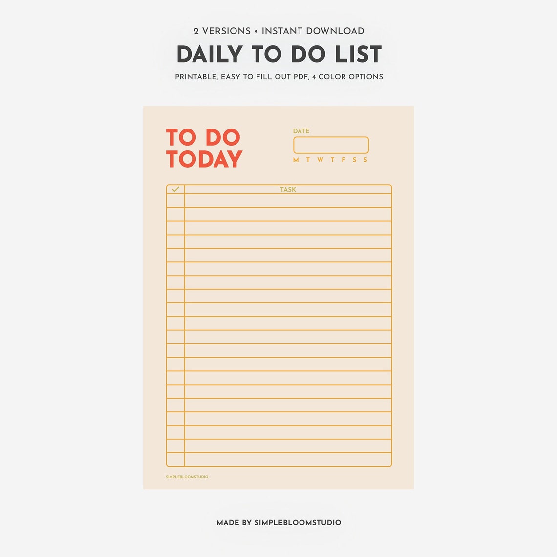 Daily to Do List Printable & Fillable, Daily to Do List Template, Task ...