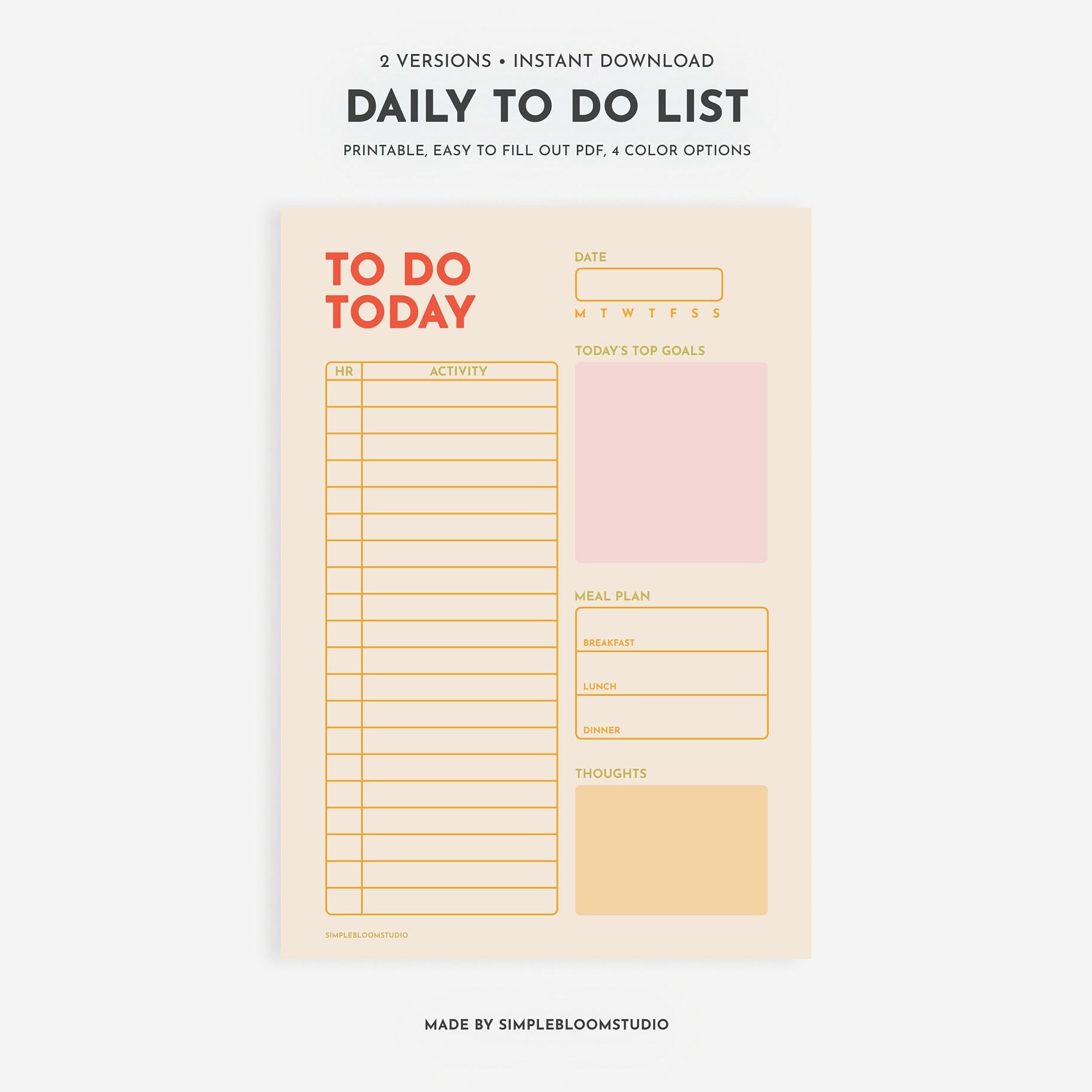 Daily to Do List Printable & Fillable, Daily to Do List Template, Task ...
