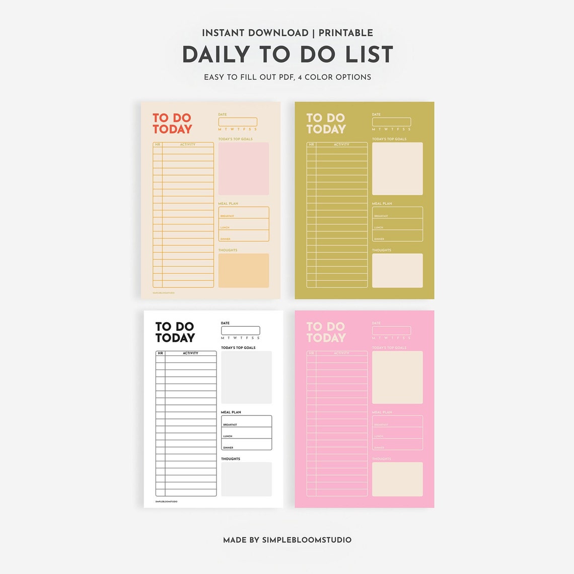 Daily to Do List Printable & Fillable, Daily to Do List Template, Task ...