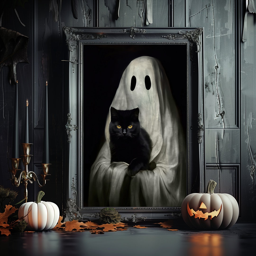 Ghost Holding a Black Cat Poster, Ghost Portrait Room Creepy, Dark ...